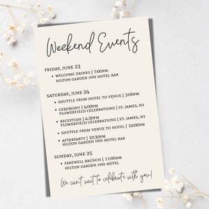 Weekend Events Itinerary for Wedding Hotel Bags - Etsy
