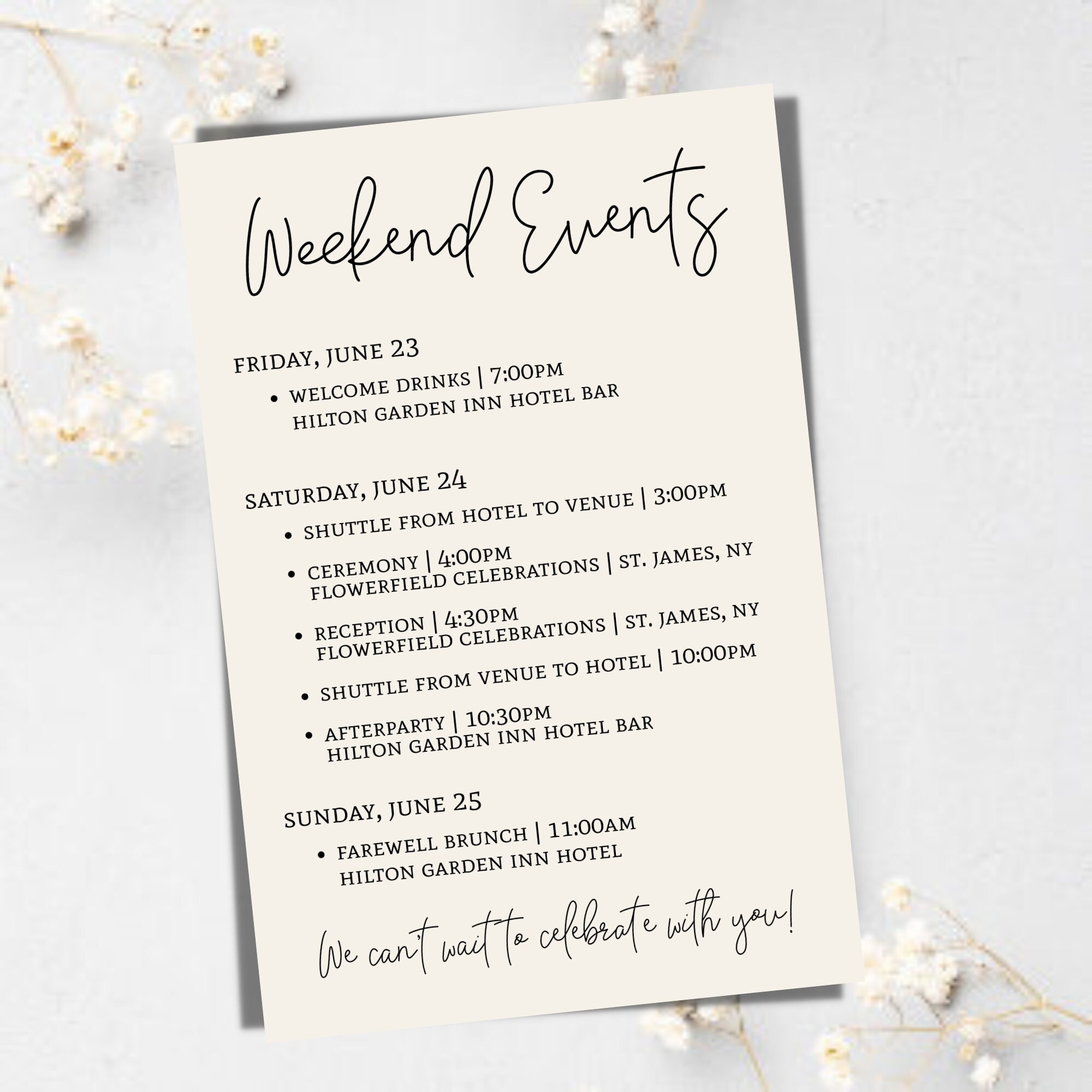 Weekend Events Itinerary for Wedding Hotel Bags - Etsy
