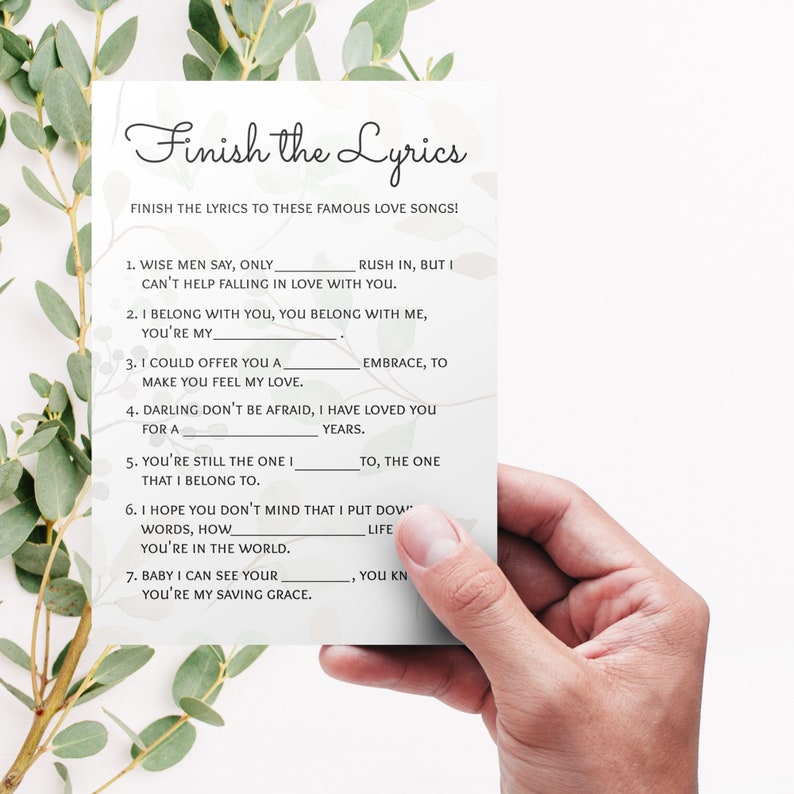 Finish the Lyrics Bridal Shower Game - Green/outdoors Theme - Etsy
