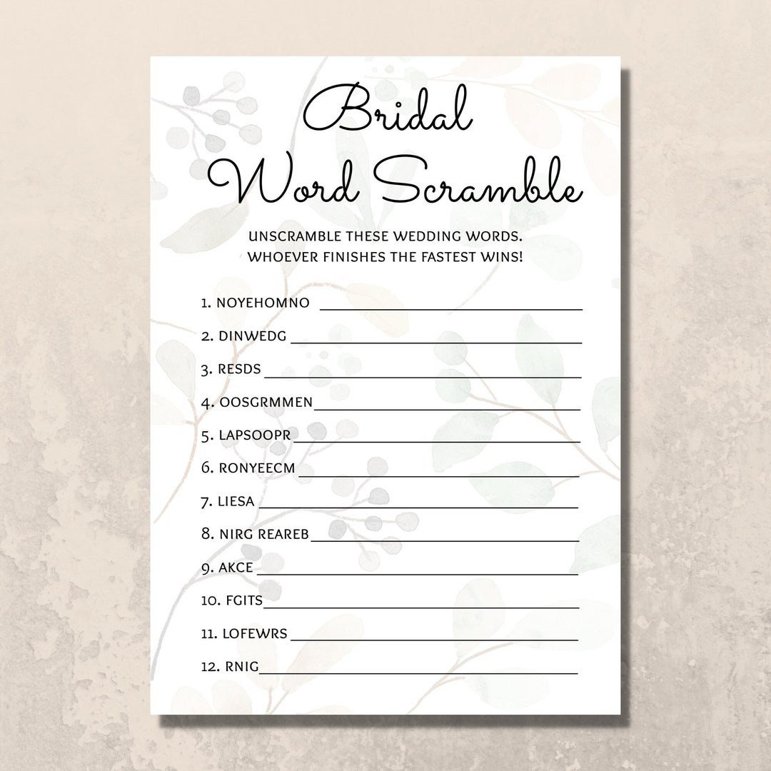 Bridal Word Scramble - Bridal Shower Game - Green/outdoors Theme - Etsy