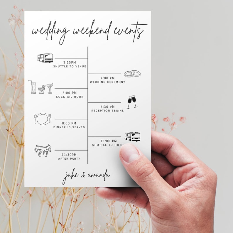 Wedding Itinerary Card - Etsy