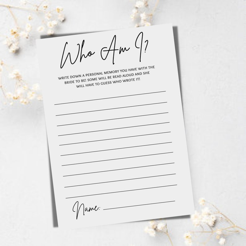 Minimalistic Bridal Shower Game - Who Am I? Digital Download - Etsy