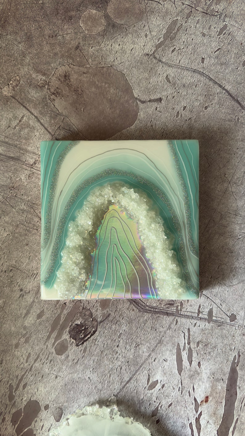 Mint White and Holographic Geode Art Piece on Panel Board | Wall Decor ...