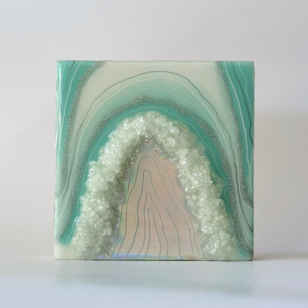 Mint White and Holographic Geode Art Piece on Panel Board | Wall Decor ...