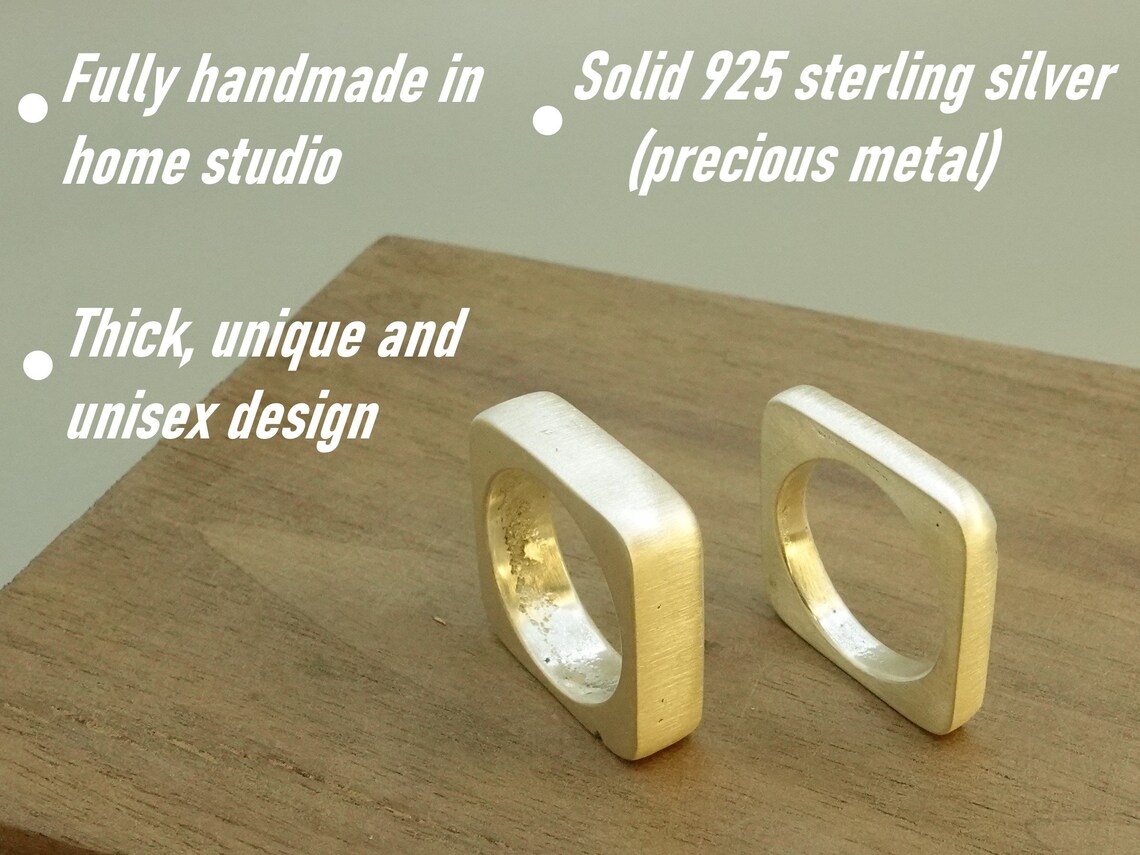Silver Square Ring Sterling Silver Square Ring Mens Square Ring Womens ...