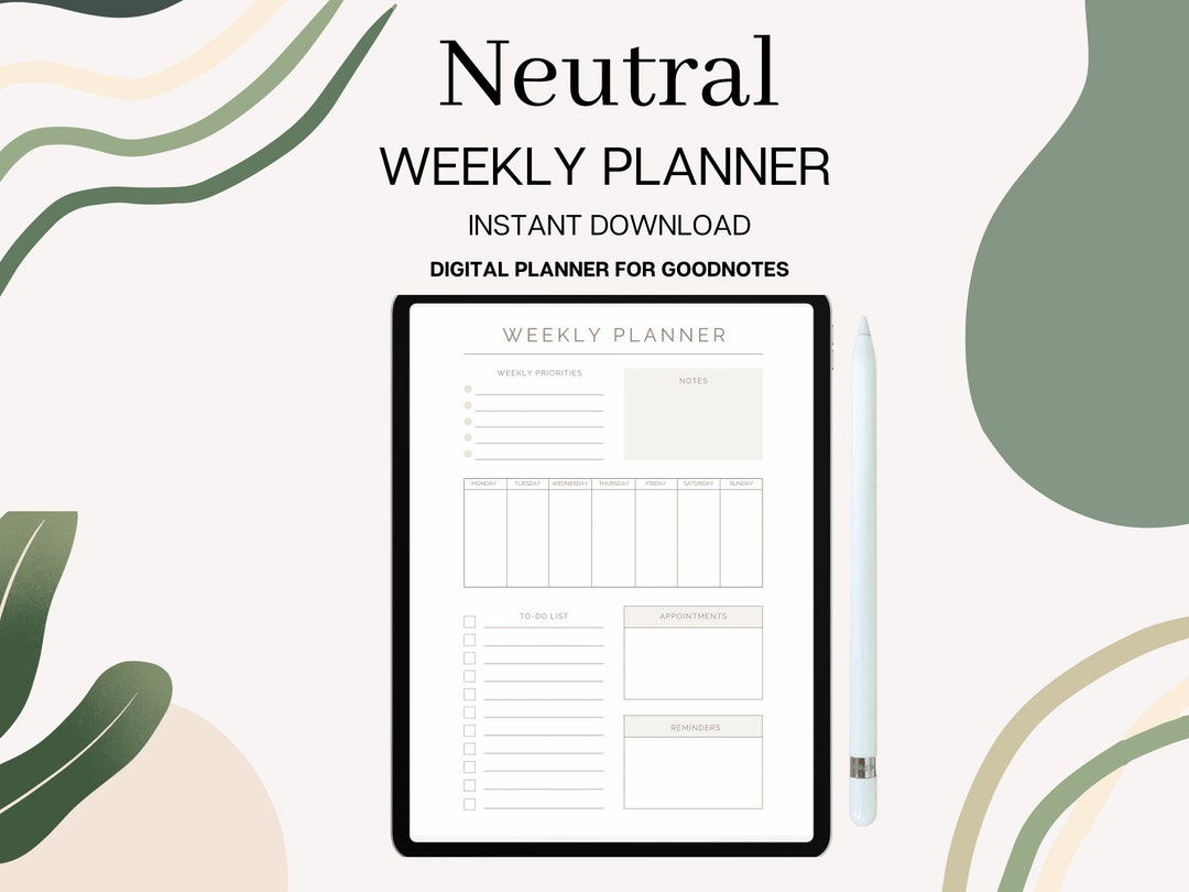 Minimalist Digital Wekly Planner for Goodnotes, Printable PDF, iPad and ...