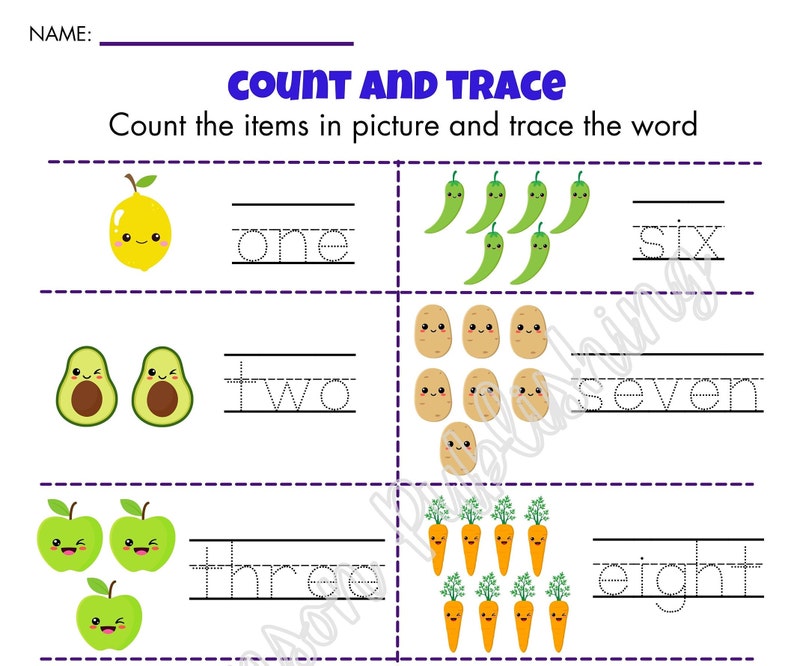 Handwriting Tracing Worksheet:counting Practice Printable, Digital ...