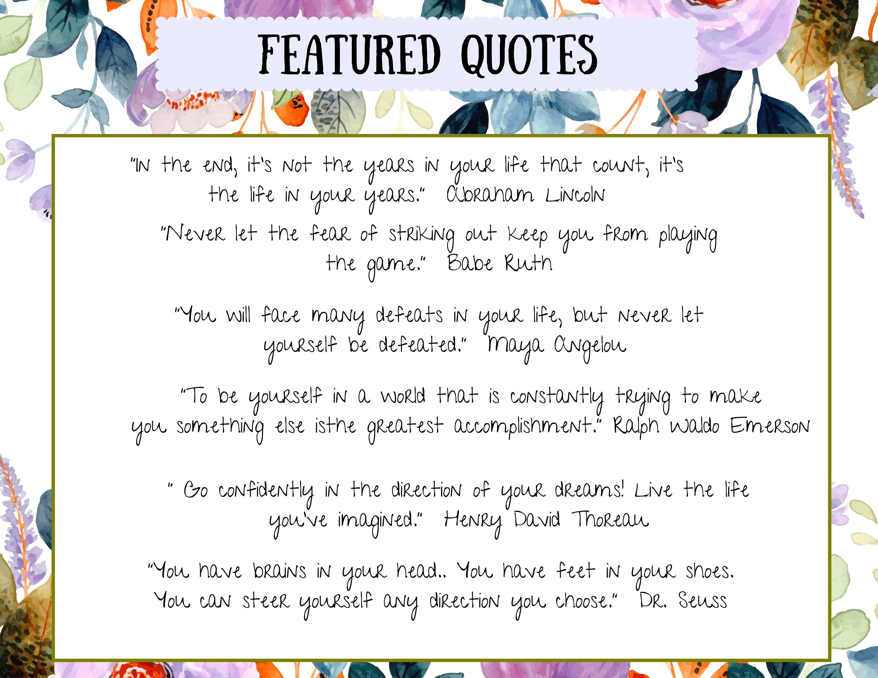 Blank Monthly Calendar- Inspirational Quotes Printable (landscape 11 X ...