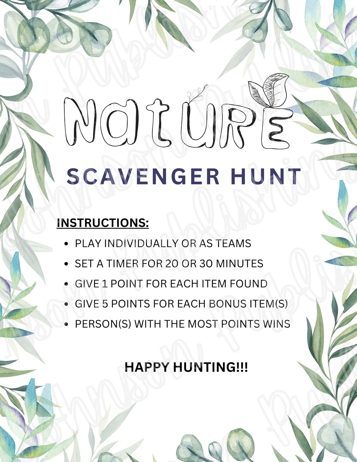NATURE SCAVENGER HUNT Outdoor, Kids, Family Activity Game, Printable ...