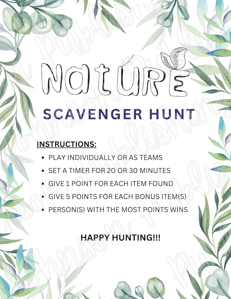 NATURE SCAVENGER HUNT Outdoor, Kids, Family Activity Game, Printable ...