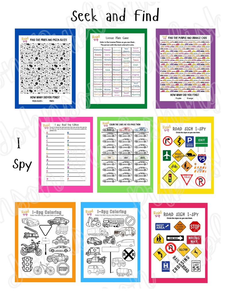 Road Trip Travel Vacation Kids Printable Car Games Board Games Coloring ...