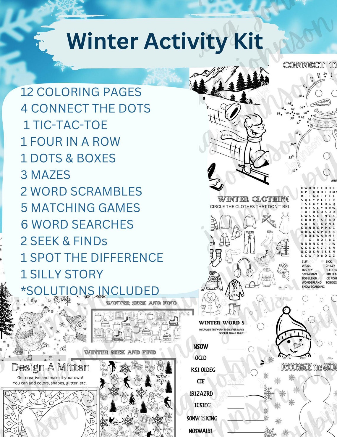 Winter Snow Day Printable Activity Set, Digital File, Screen Free Fun ...