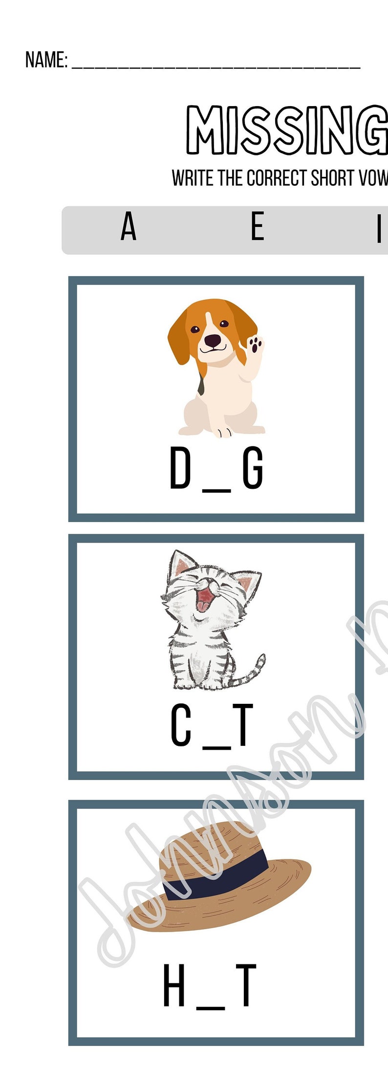 Missing Vowel Worksheet, Summer Learning Printable (PDF) - Etsy