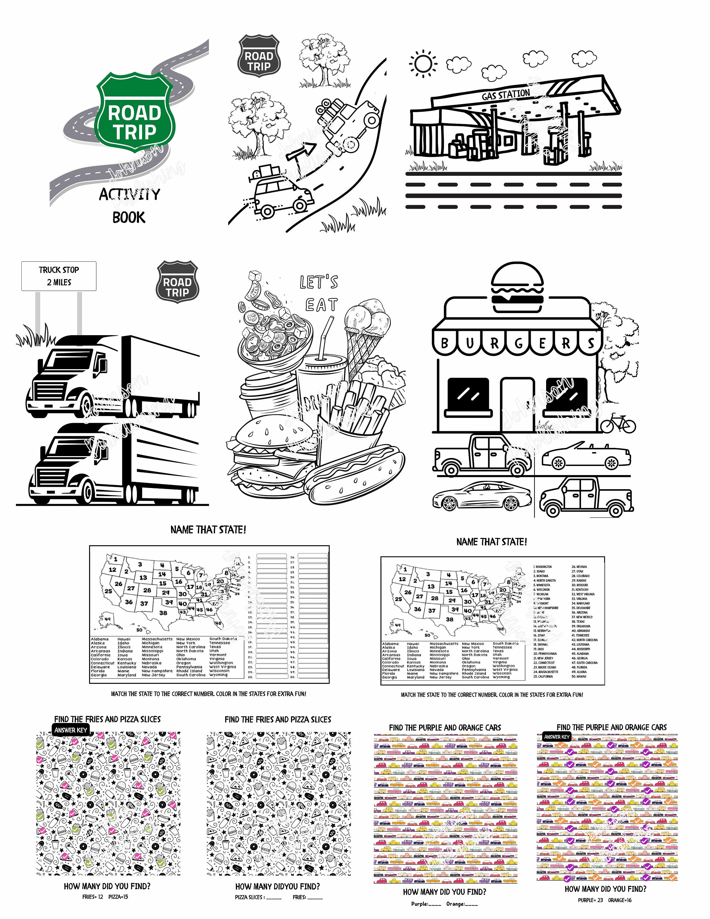 Road Trip Travel Vacation Kids Printable Activity Set Game - Etsy