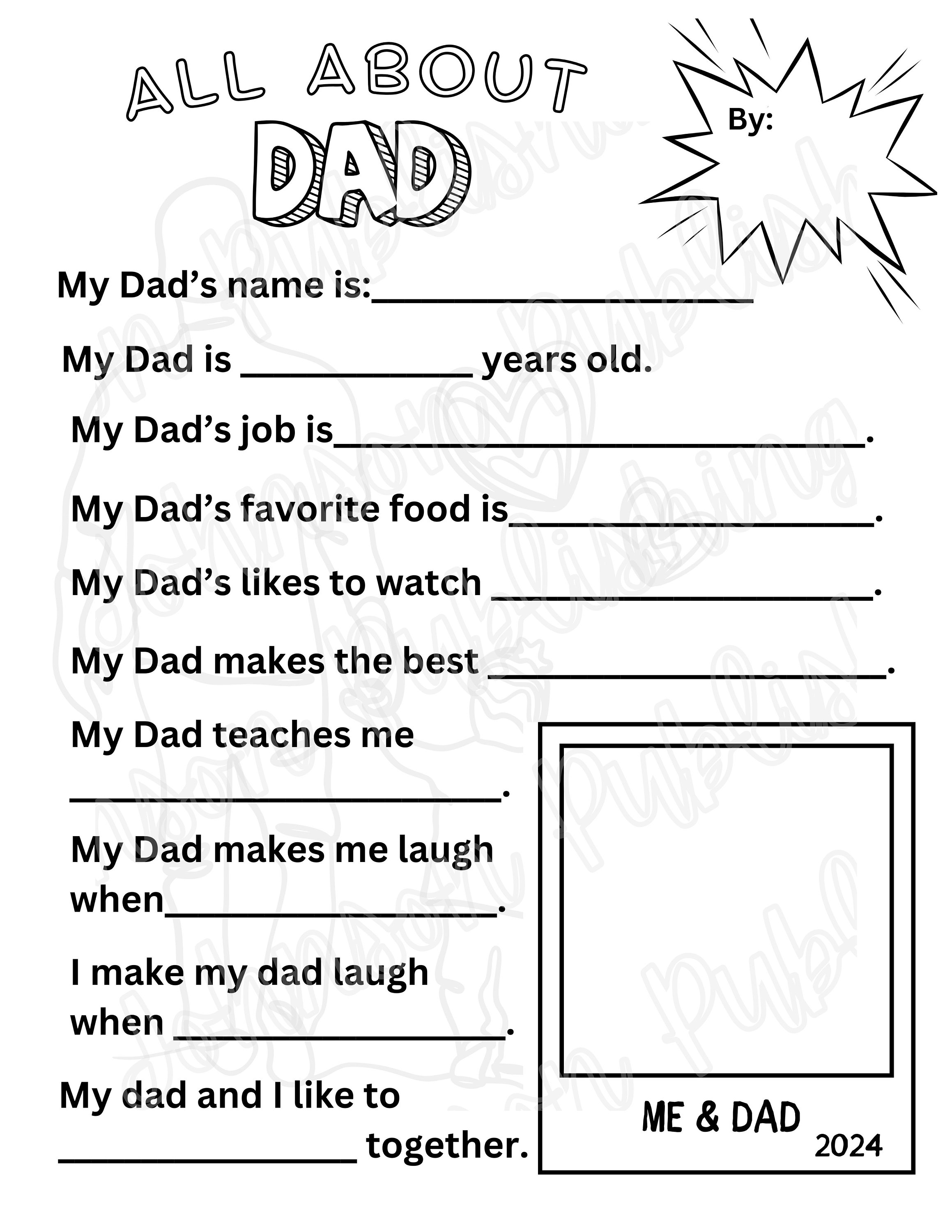 FATHER'S DAY, All About Dad, Daddy and Me, Gift, Worksheet, Card ...