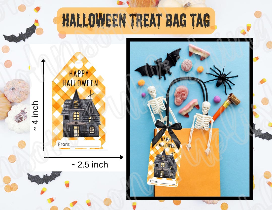 Halloween Treat Bag Tags, Haunted House, Boo Candy Bag, Trunk or Treat ...
