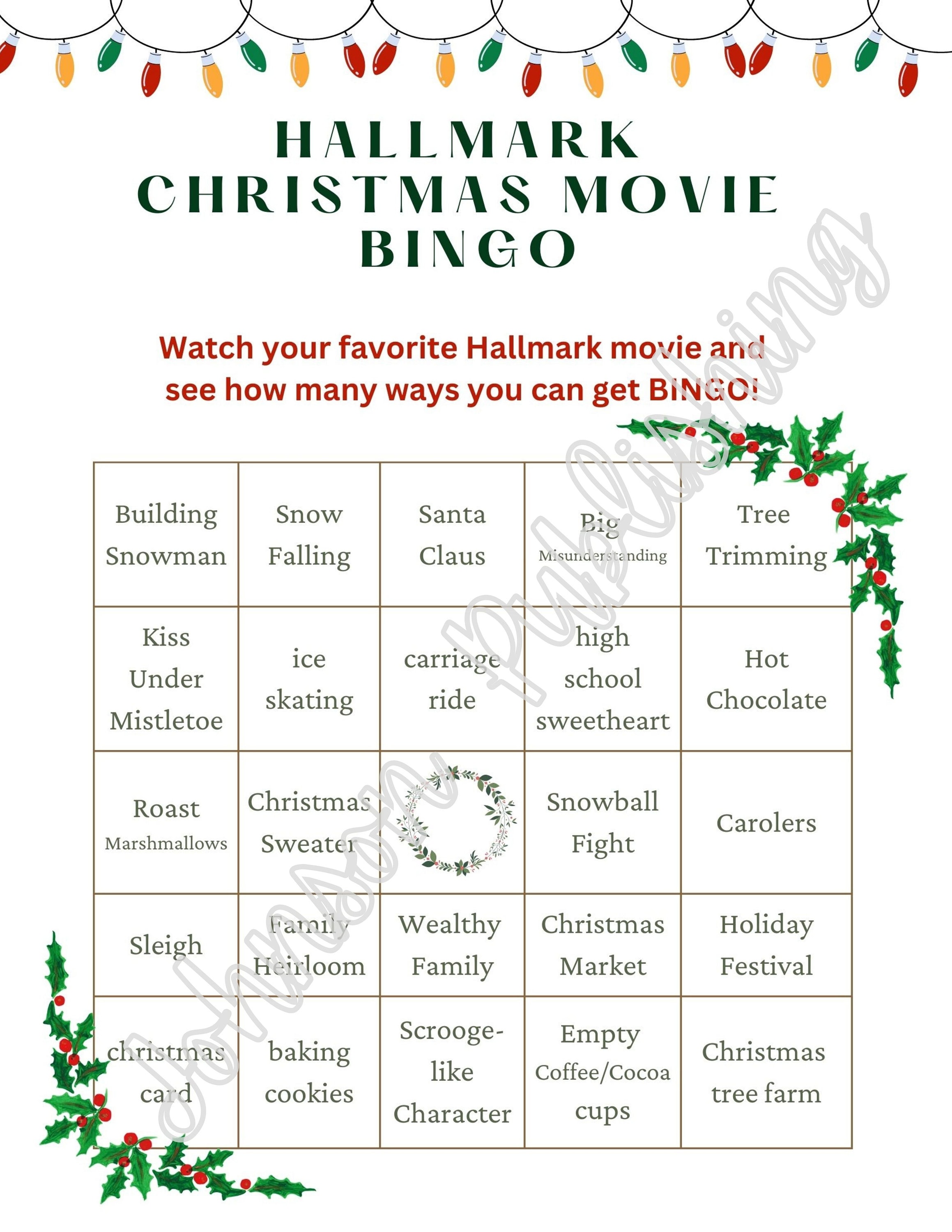 Hallmark Christmas Movie Bingo Cards Digital, Printable PDF Files. - Etsy