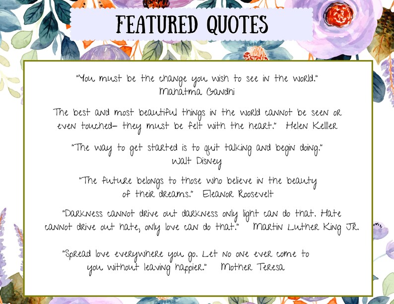 2024 Monthly Calendar Inspirational Quotes Printable landscape 11 X 8.5 ...