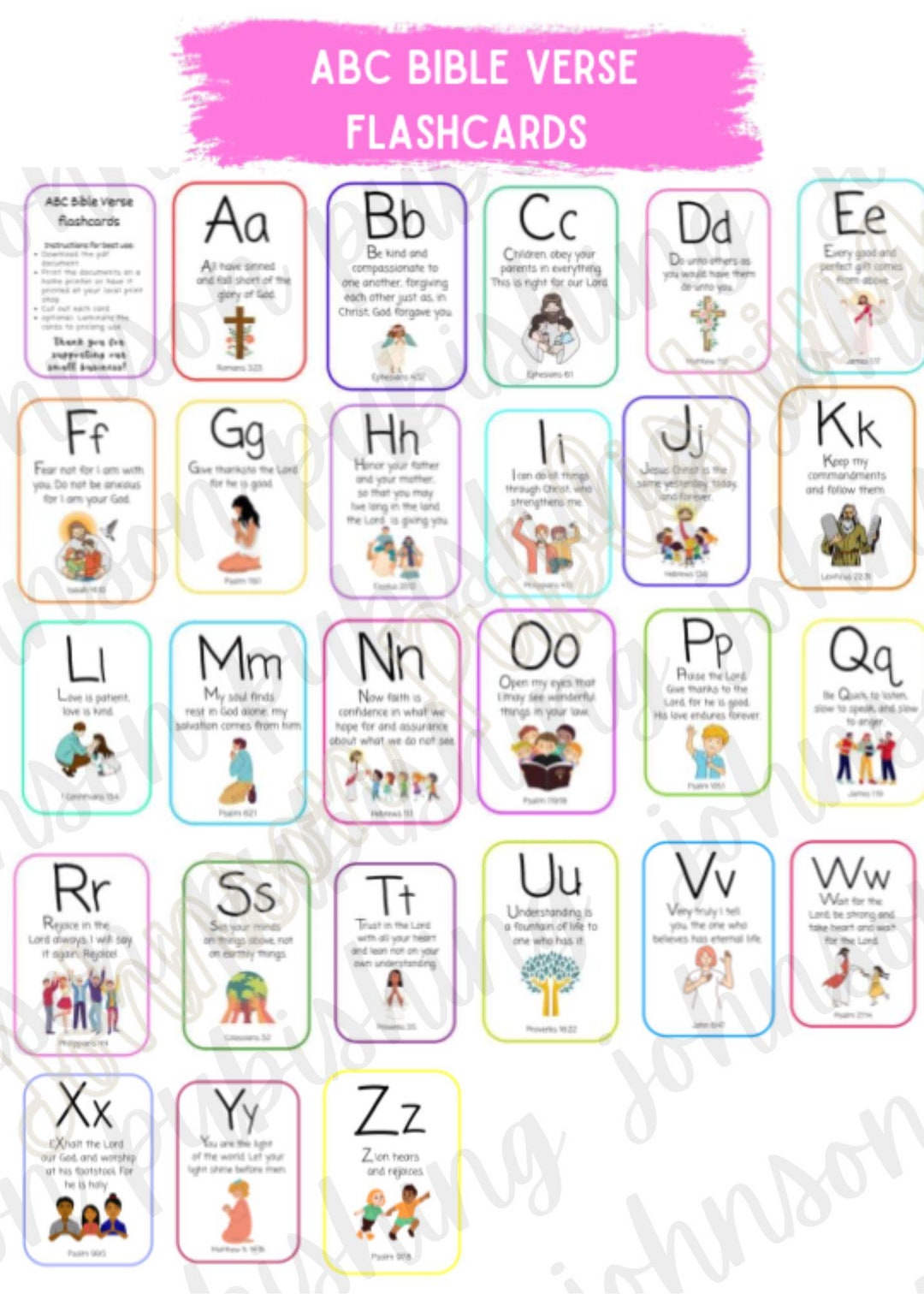 Alphabet Bible Verse: Flashcards Printable, Digital, Learning ...