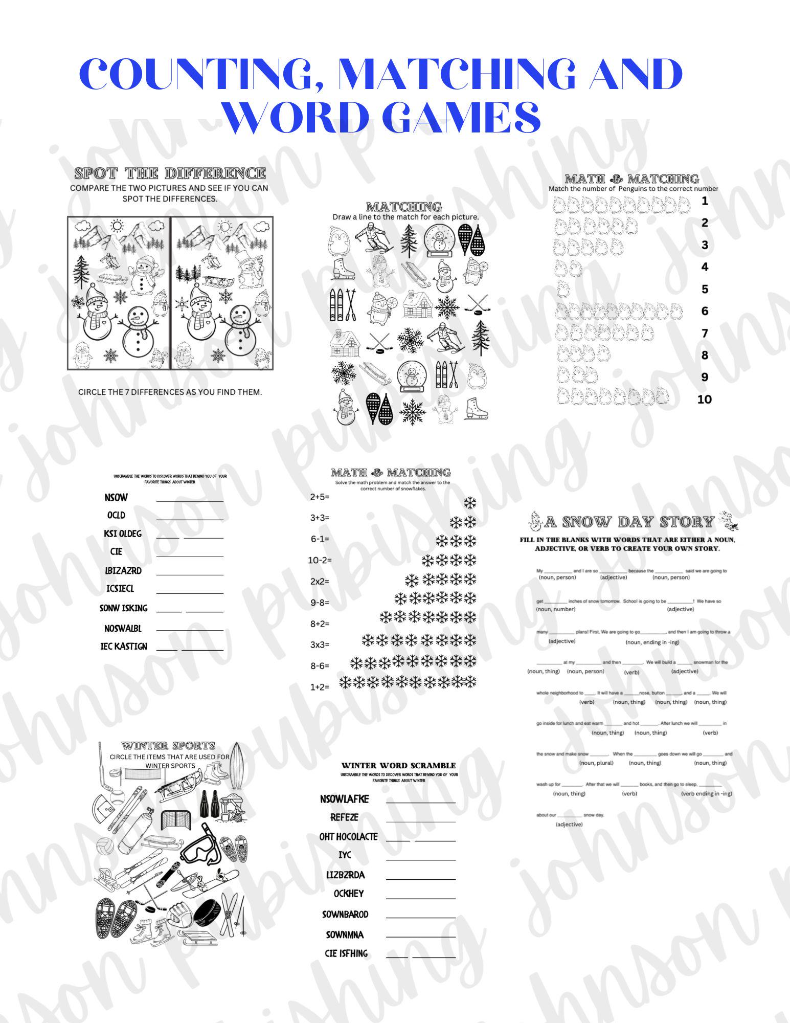 Winter Snow Day Printable Activity Set, Digital File, Screen Free Fun ...
