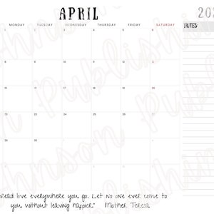 2024 Monthly Calendar Inspirational Quotes Printable landscape 11 X 8.5 ...
