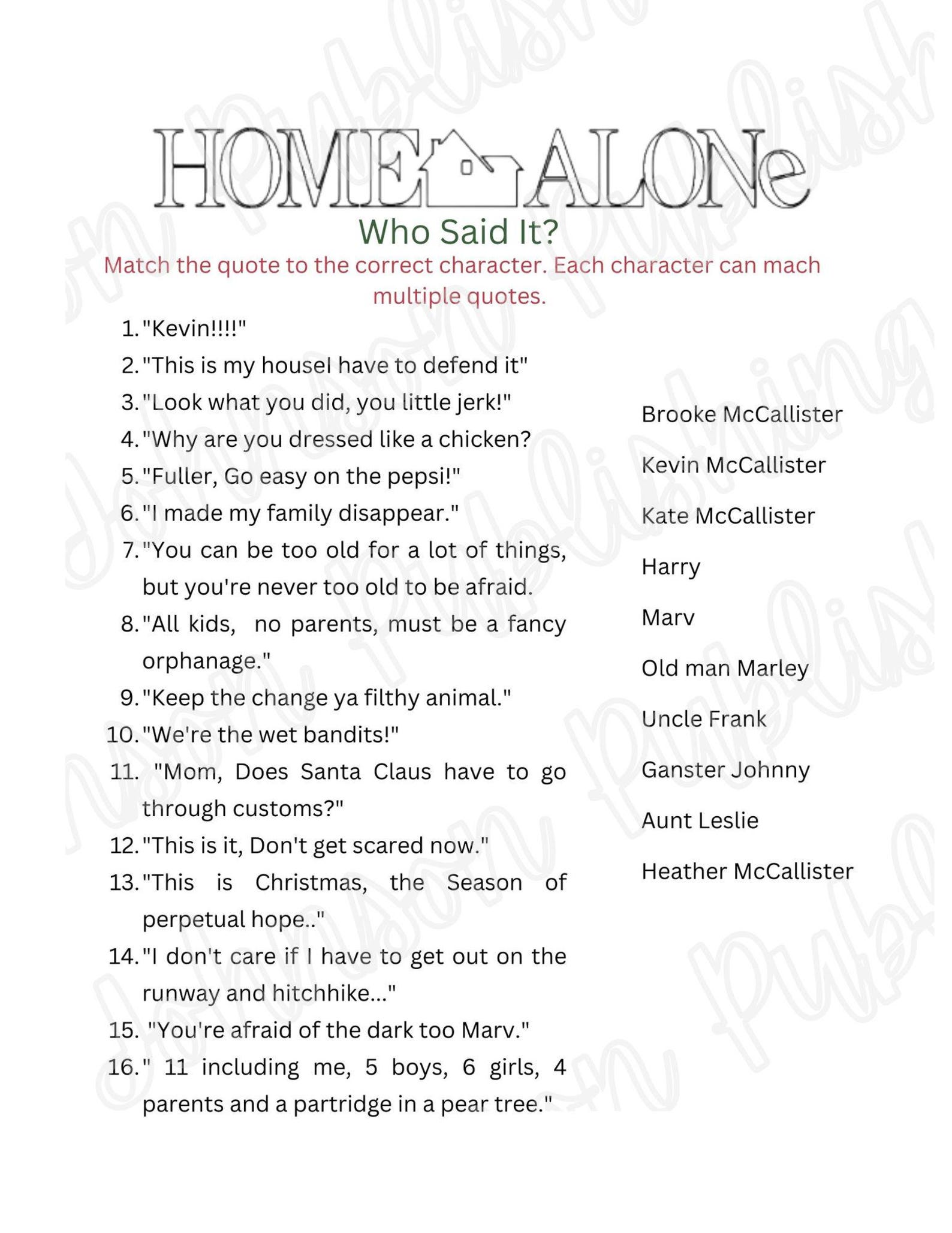 HOME ALONE Family Movie Night Activity Kit Companion, Printable Instant ...