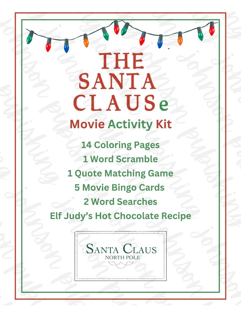 THE SANTA Clause Family Movie Night Activity Kit , Printable Instant ...