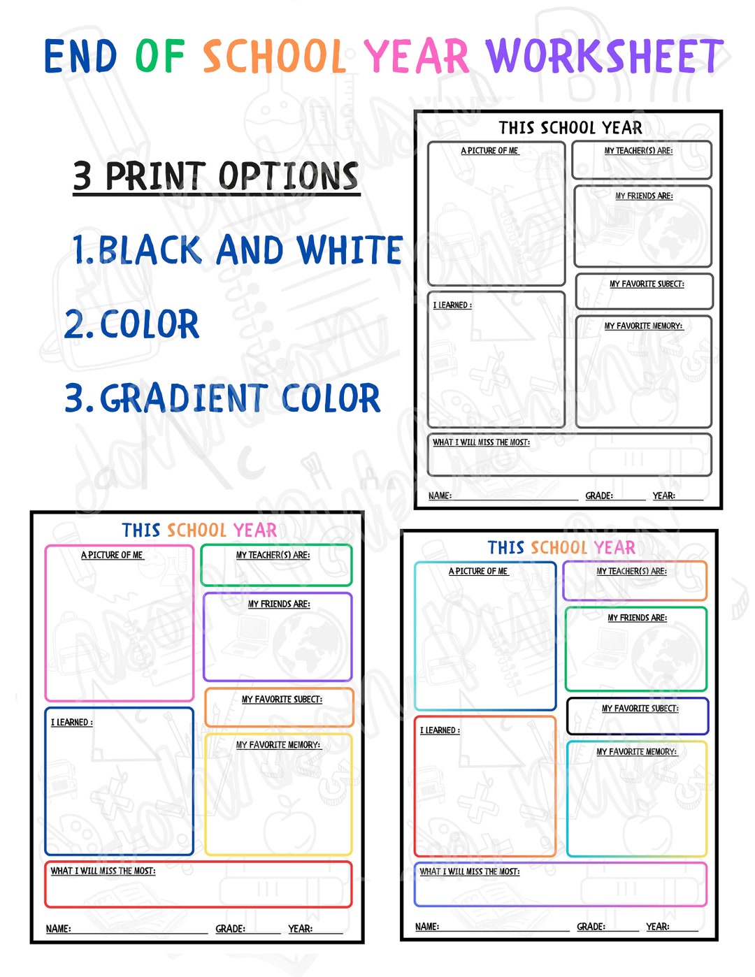 Student End of School Year Recap Memory Worksheet. Preschool ...