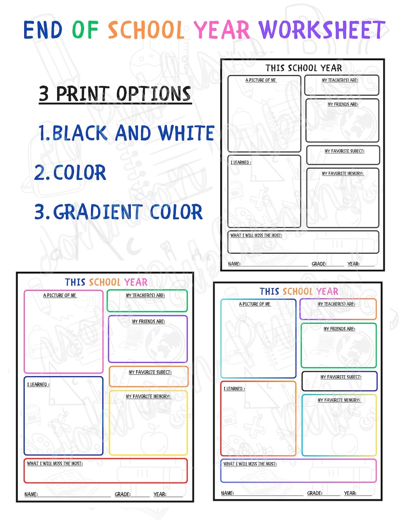 Student End of School Year Recap Memory Worksheet. Preschool ...