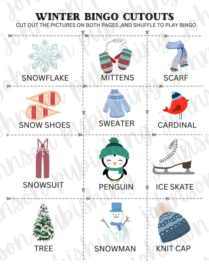 WINTER BINGO Printable, Party Game for Home, School, Church, Travel ...