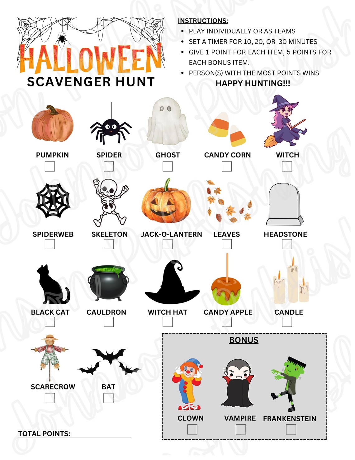 Halloween Scavenger Hunt, Trick or Treat Scavenger Hunt, Halloween ...
