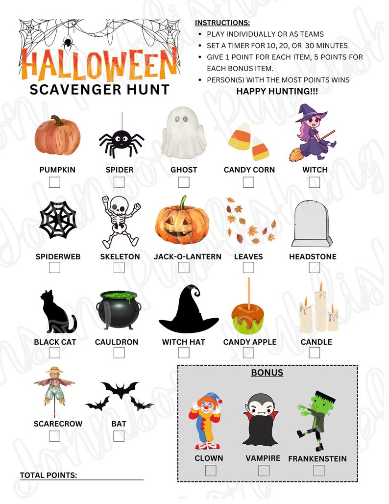 Halloween Scavenger Hunt, Trick or Treat Scavenger Hunt, Halloween ...