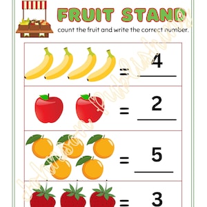 Counting Practice Worksheet: Fruit. Printable, Digital, Worksheet ...
