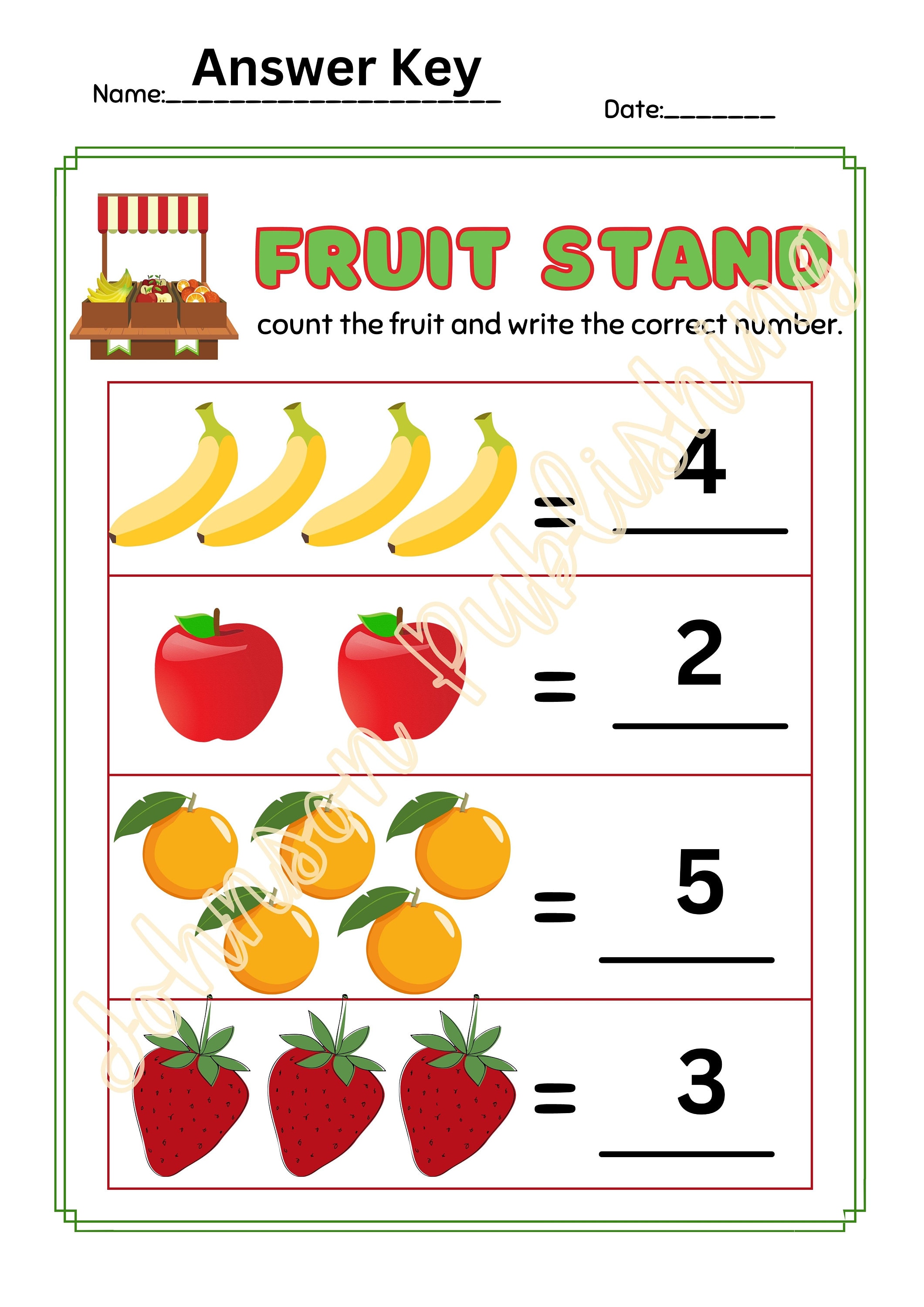 Counting Practice Worksheet: Fruit. Printable, Digital, Worksheet ...