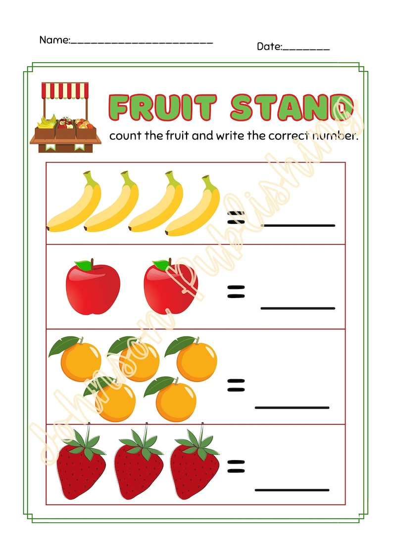 Counting Practice Worksheet: Fruit. Printable, Digital, Worksheet ...