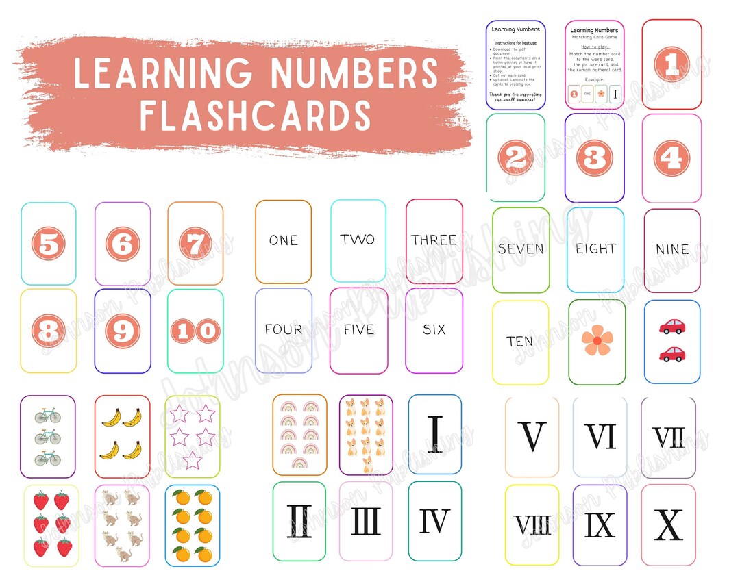 Learning Numbers: Matching Flashcards Printable, Digital, Mathematics ...