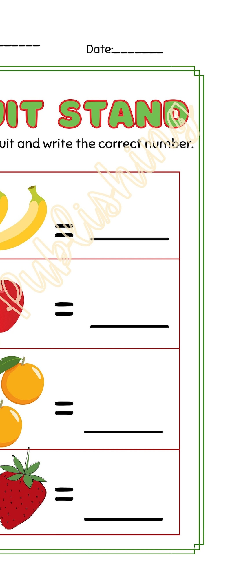Counting Practice Worksheet: Fruit. Printable, Digital, Worksheet ...