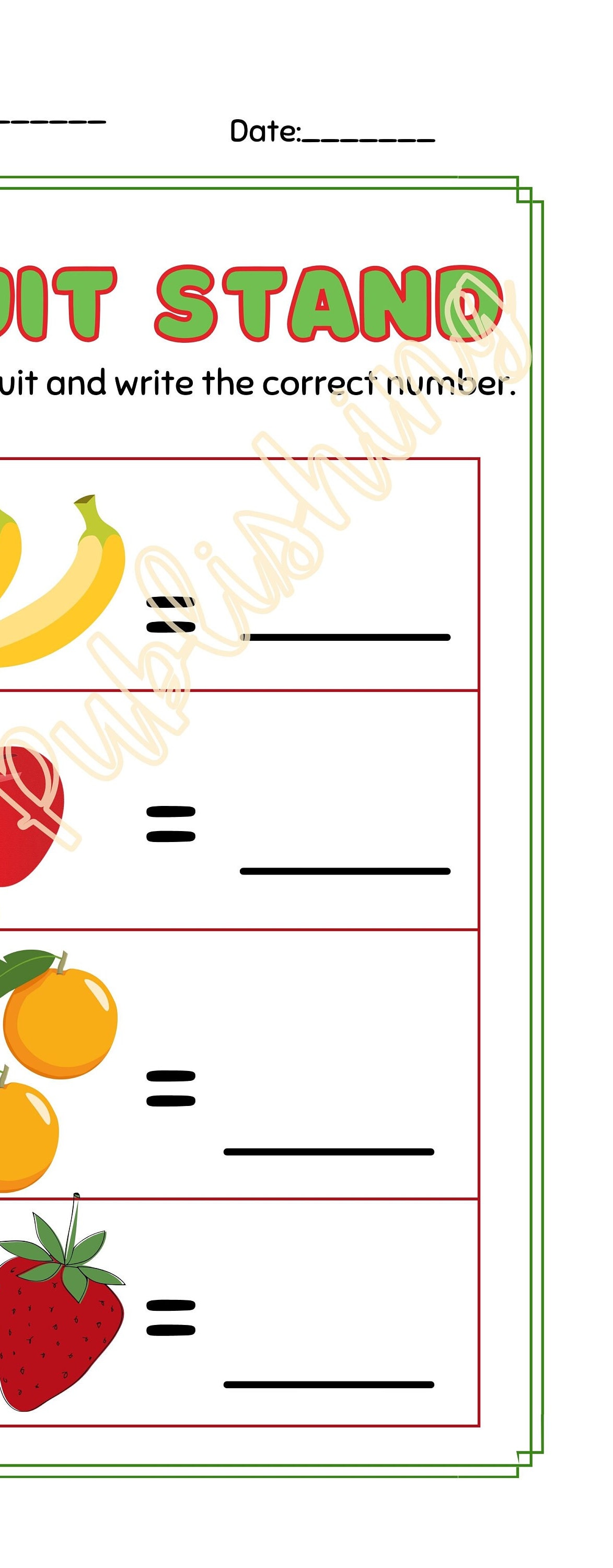 Counting Practice Worksheet: Fruit. Printable, Digital, Worksheet ...