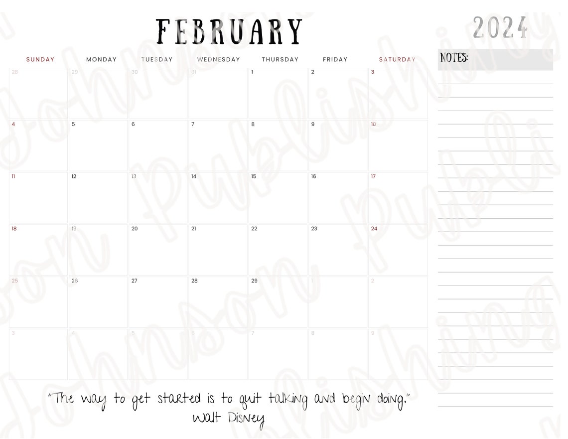 2024 Monthly Calendar Inspirational Quotes Printable landscape 11 X 8.5 ...
