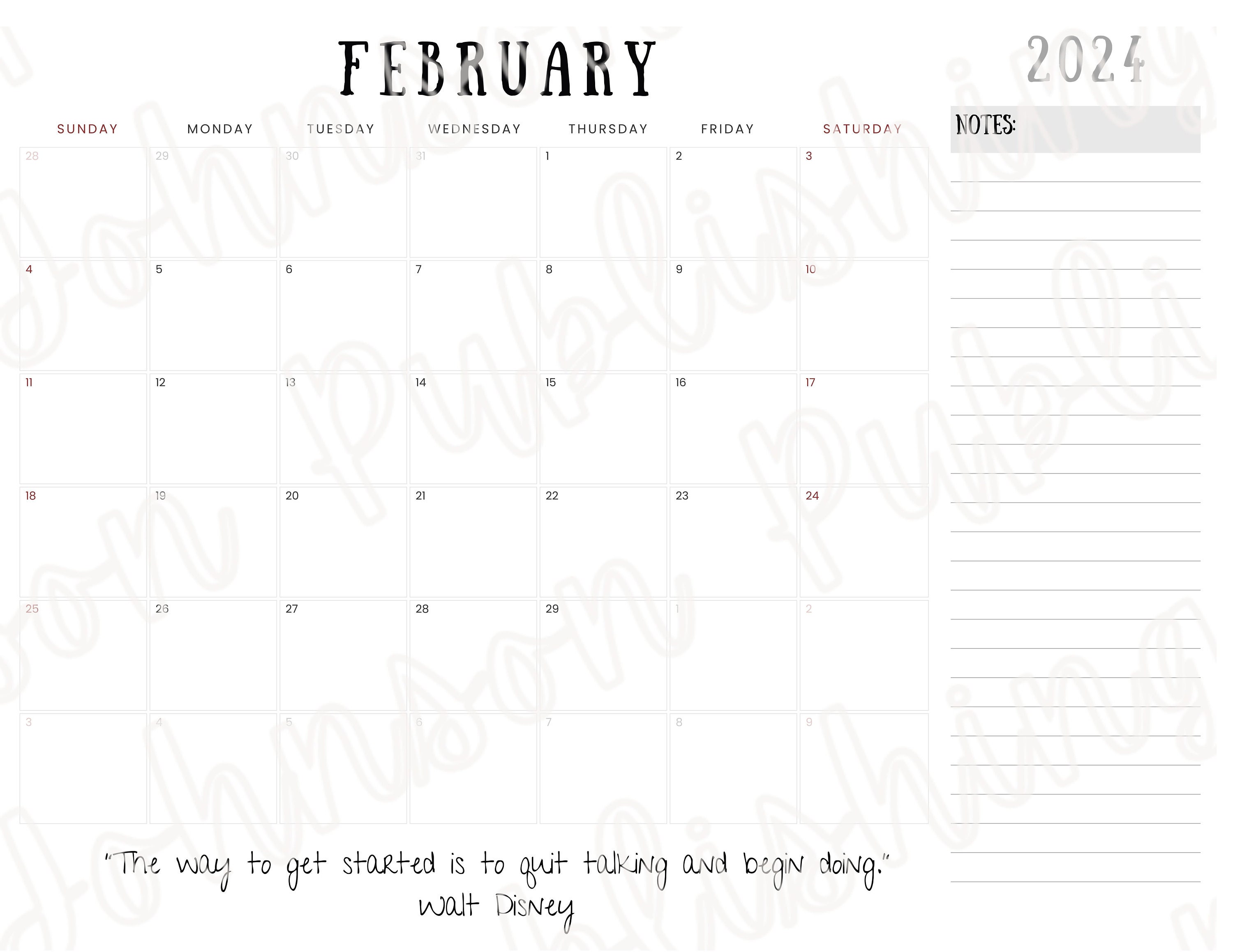 2024 Monthly Calendar Inspirational Quotes Printable landscape 11 X 8.5 ...