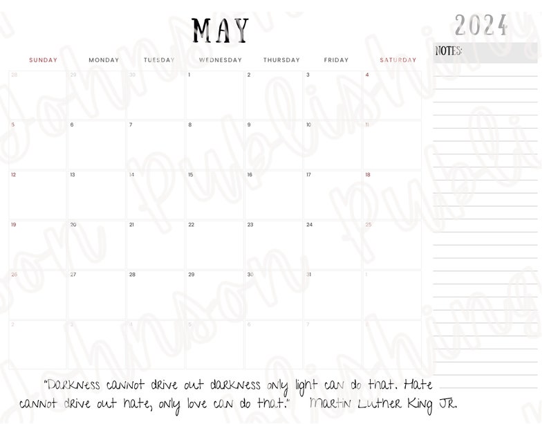 2024 Monthly Calendar Inspirational Quotes Printable landscape 11 X 8.5 ...