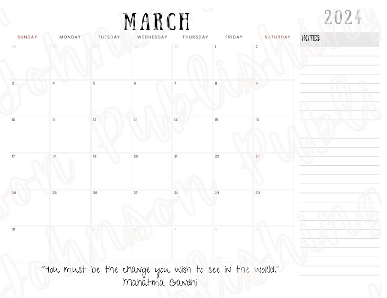 2024 Monthly Calendar Inspirational Quotes Printable landscape 11 X 8.5 ...
