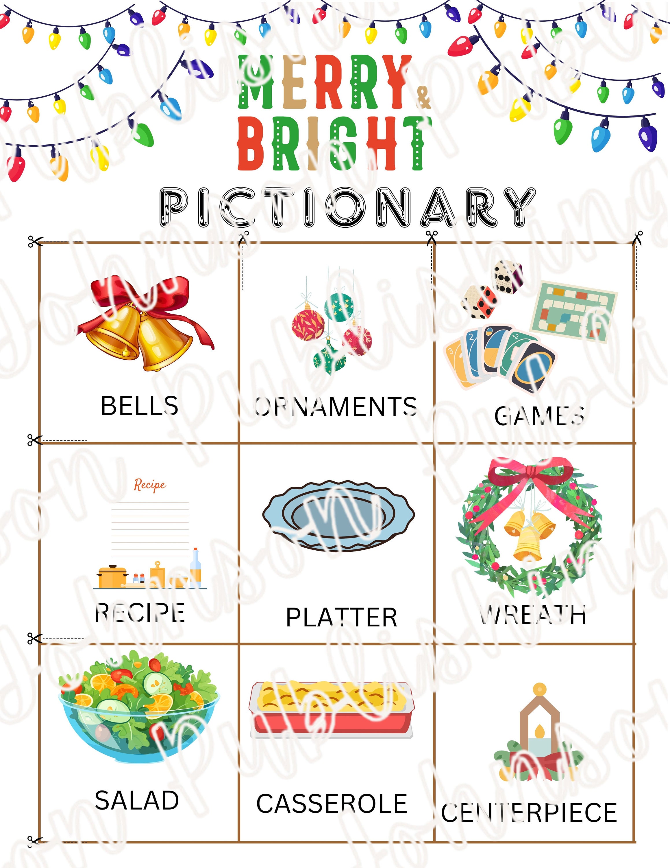 CHRISTMAS PICTIONARY SET Activity, Family Game, Kid Games, Holiday ...