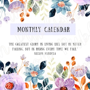 Blank Monthly Calendar- Inspirational Quotes Printable (landscape 11 X ...