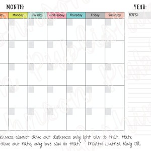 Blank Monthly Calendar- Inspirational Quotes Printable (landscape 11 X ...