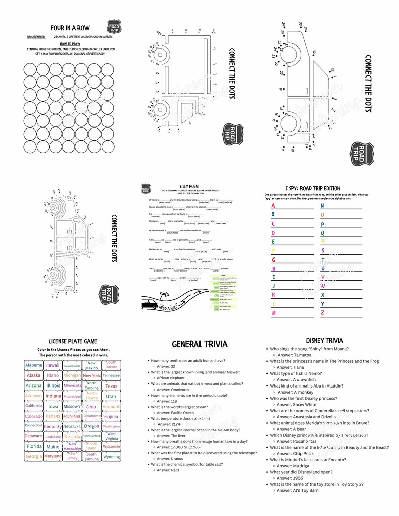 Road Trip Travel Vacation Kids Printable Activity Set Game - Etsy