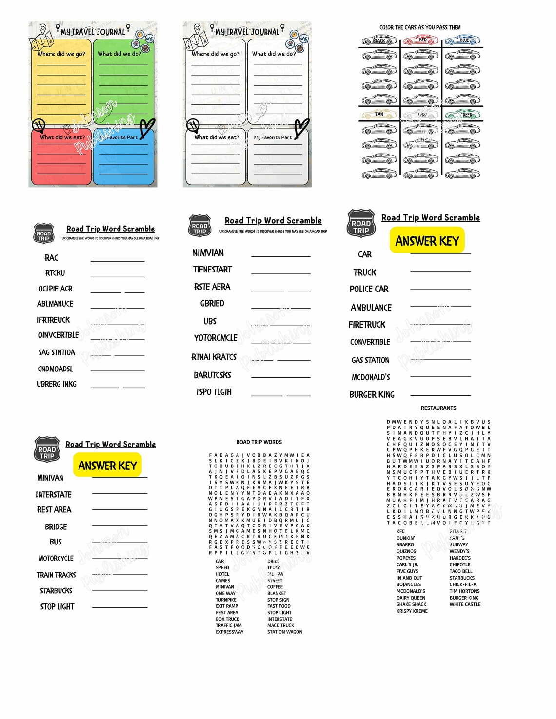 Road Trip Travel Vacation Kids Printable Activity Set Game - Etsy