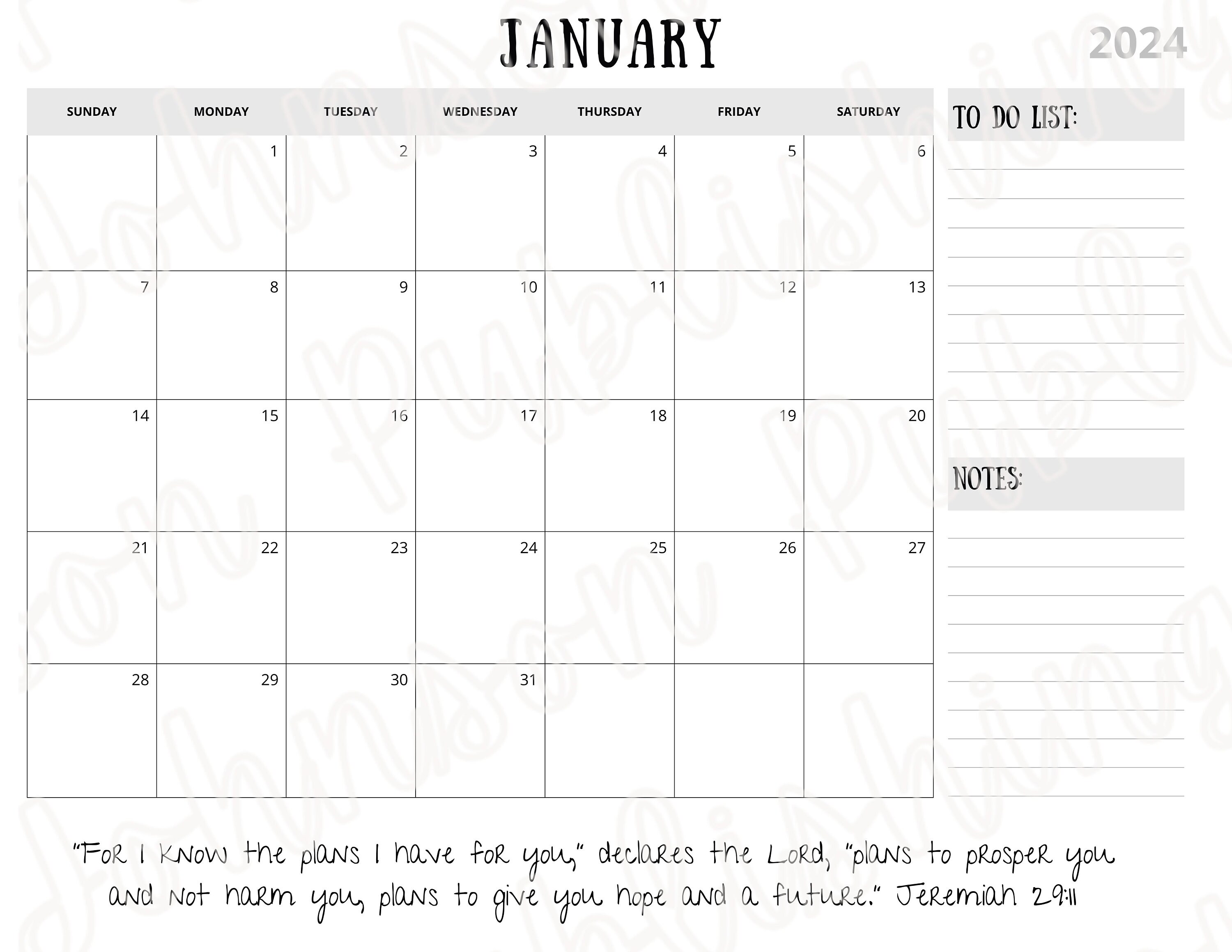 2024 Monthly Calendar Bible Verse Printable landscape 11 X 8.5 - Etsy