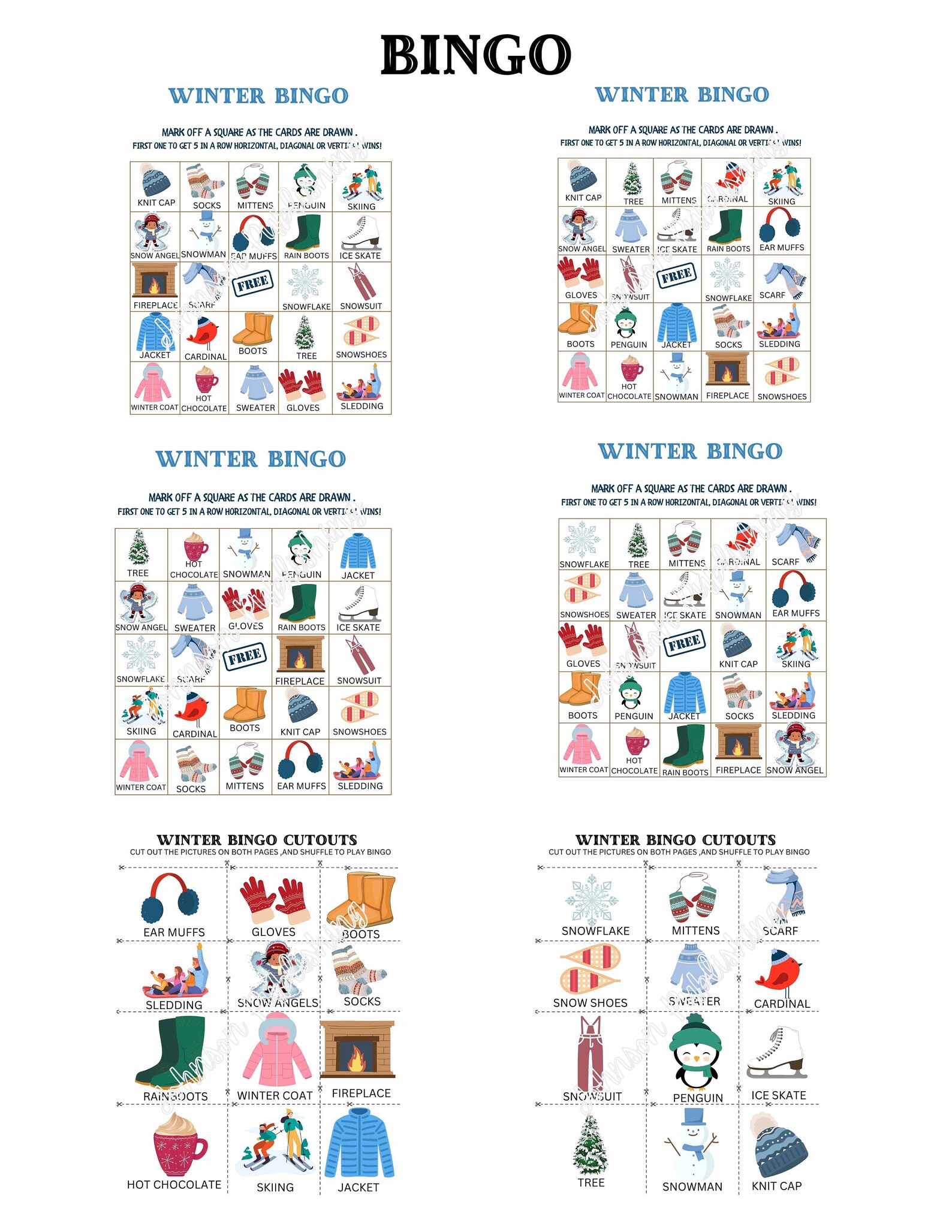 Winter Printable Activity Set, Snow Day Digital Printable Activity Set ...