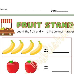 Counting Practice Worksheet: Fruit. Printable, Digital, Worksheet ...